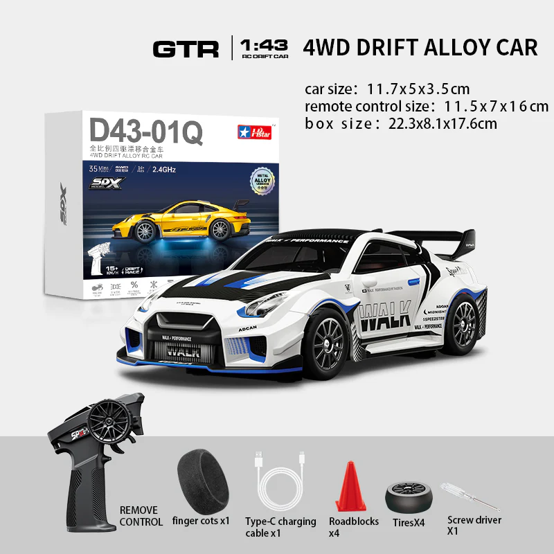 HStar D43-02 GTR RC Drift Car – 1/43 Scale 4WD Mini Racer | Alloy ...